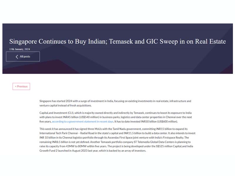 Singapore Continues to Buy Indian; Temasek and GIC Sweep in on Real Estate (GlobalSWF ...