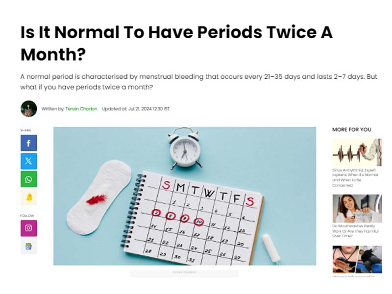 Is It Normal to have periods twice a month? - Motherhood Hospitals India